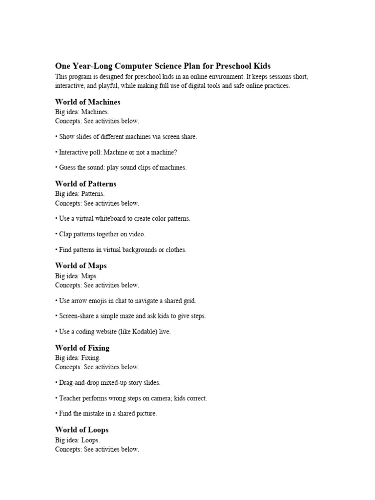 One Year Plan For Pre School Kids | PDF