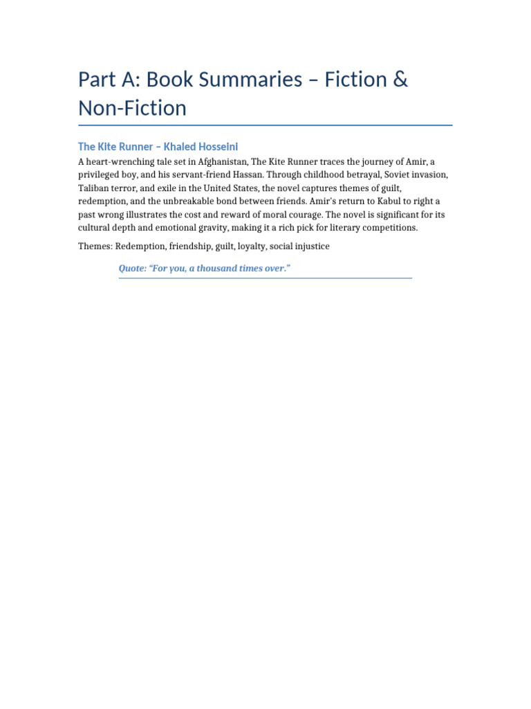 The Kite Runner: Themes & Summary | PDF