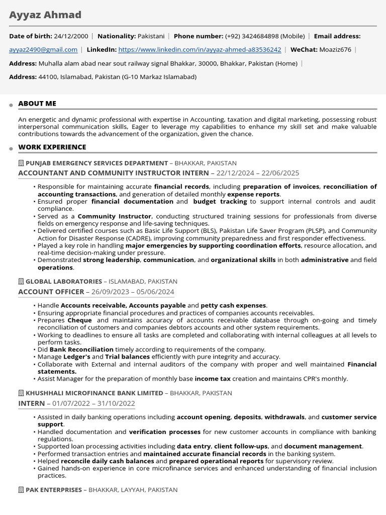 Ayyaz Ahmad Resume | PDF | Banks | Audit