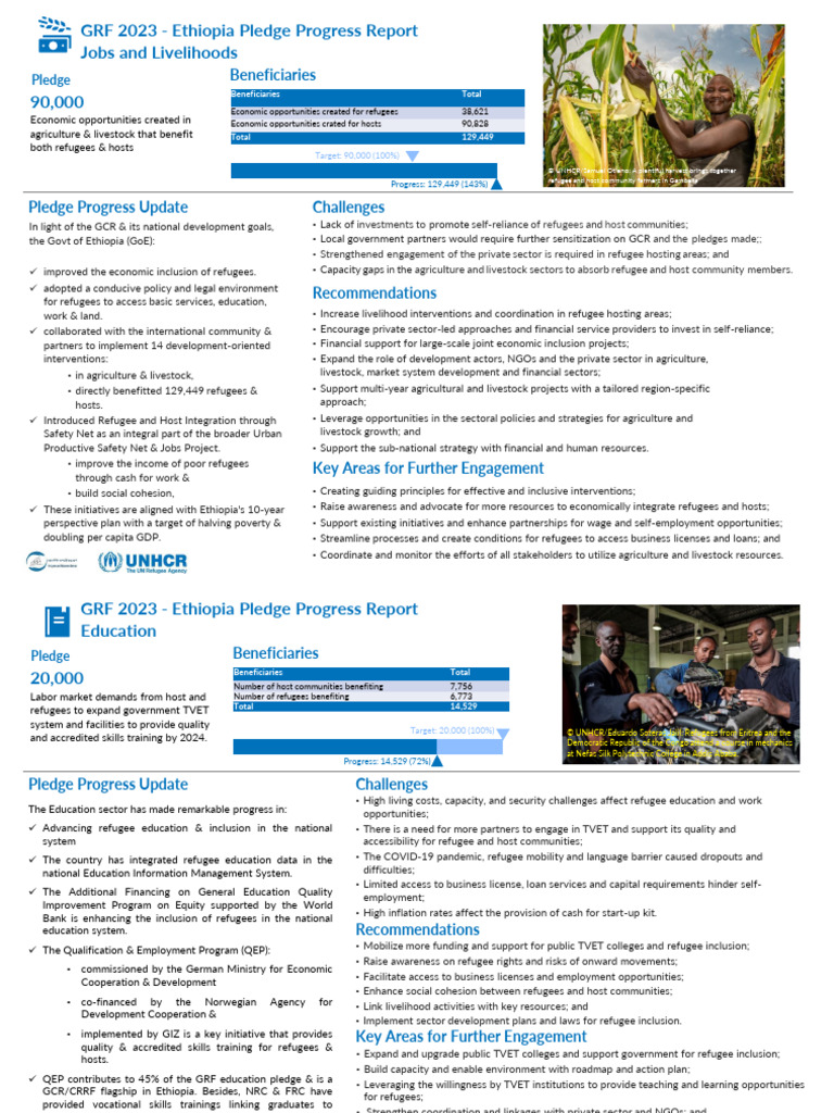 GRF 2023 - Ethiopia Pledge 2019 Progress Report | PDF | Cost Of Living | Refugee