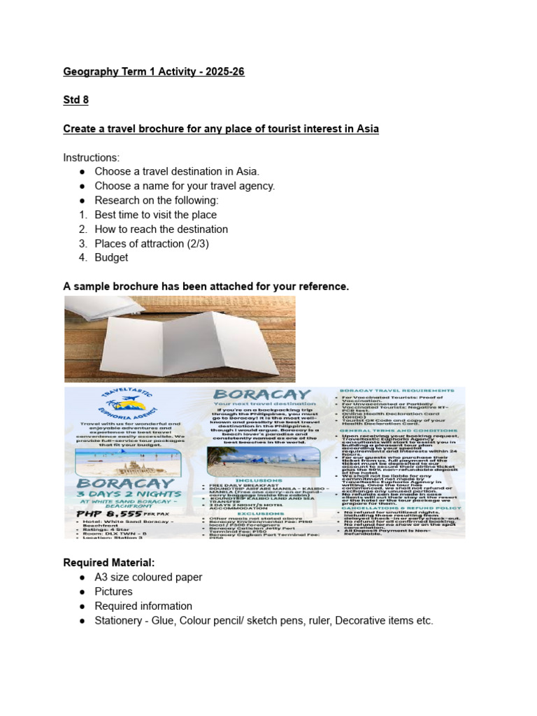 Travel Brochure Project for Std 8 | PDF