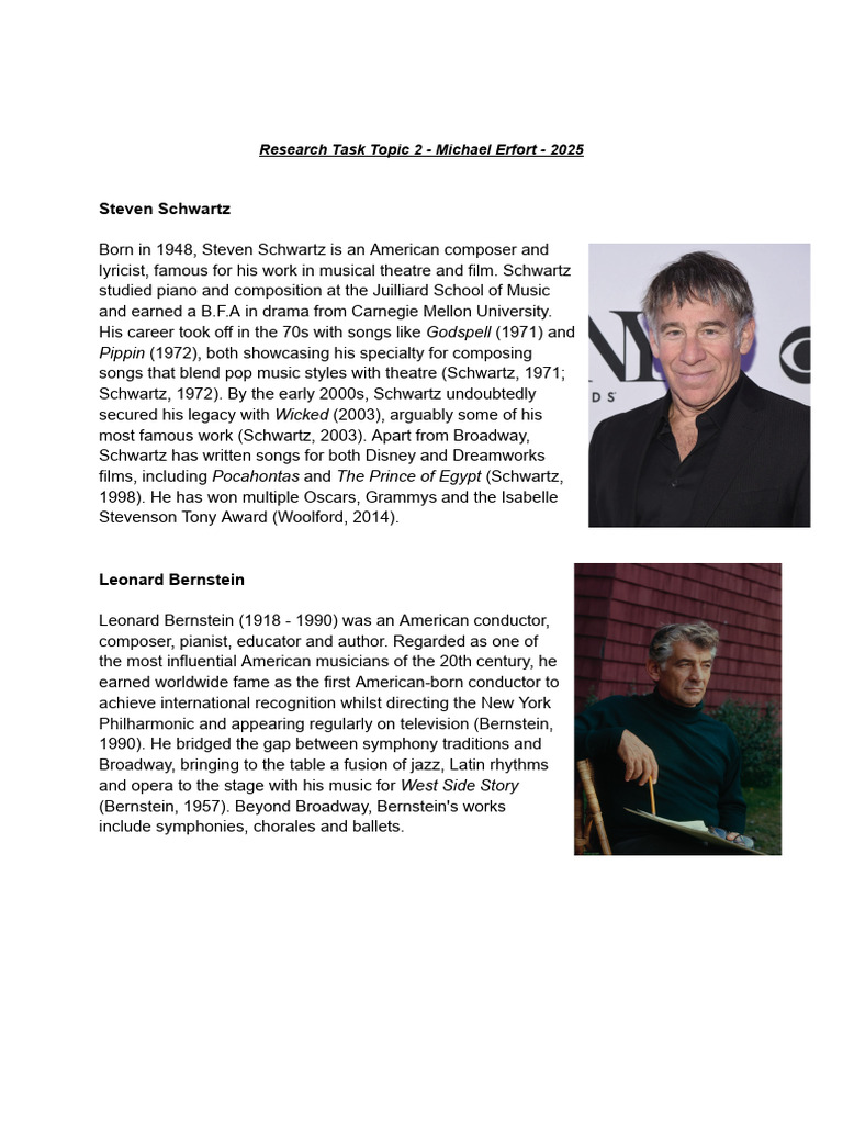 Music Research Task 2025.PDF | PDF | Musical Theatre | Musicology