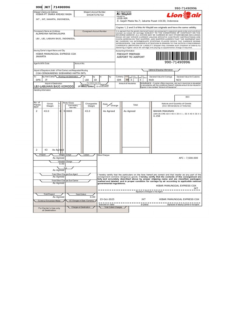 AWB No - 990-71490996 | PDF