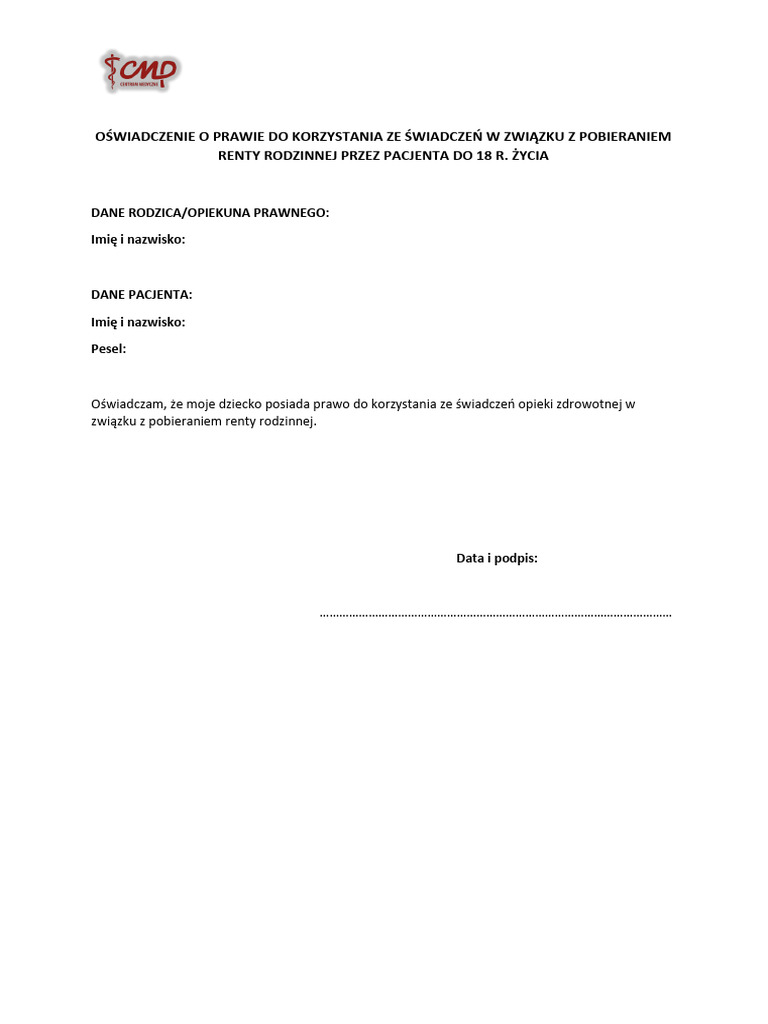 Oświadczenie Z Tytułu Renty Do 18 R.życia | PDF