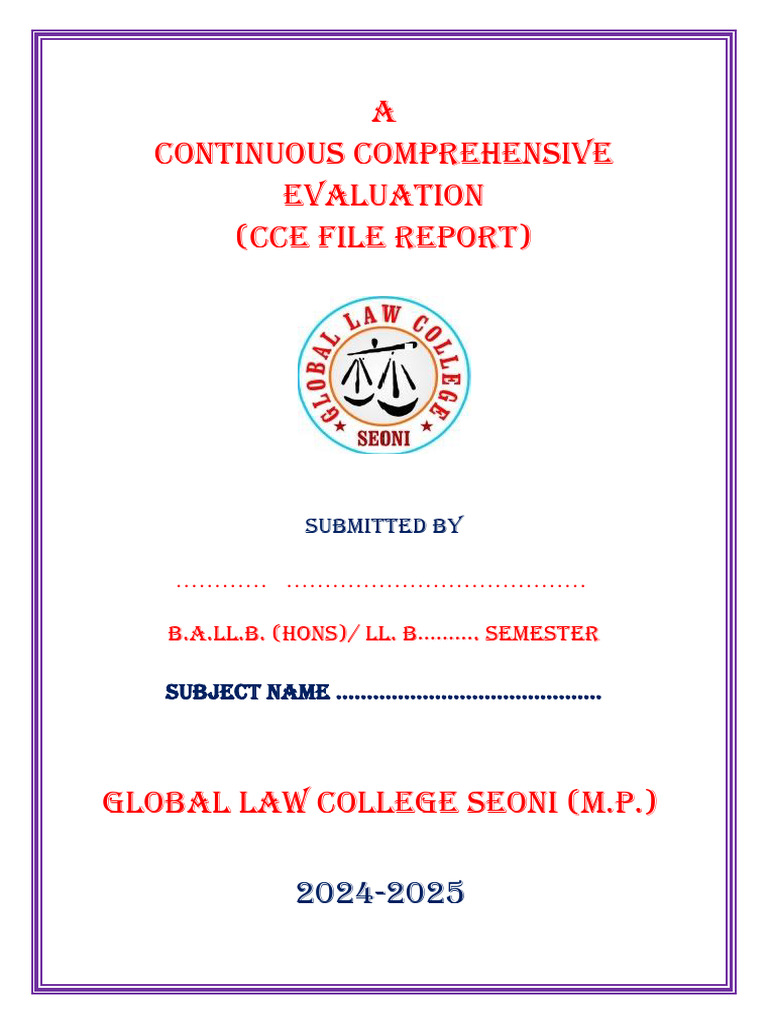 Cce File Cover Page of Global Law College PDF | PDF