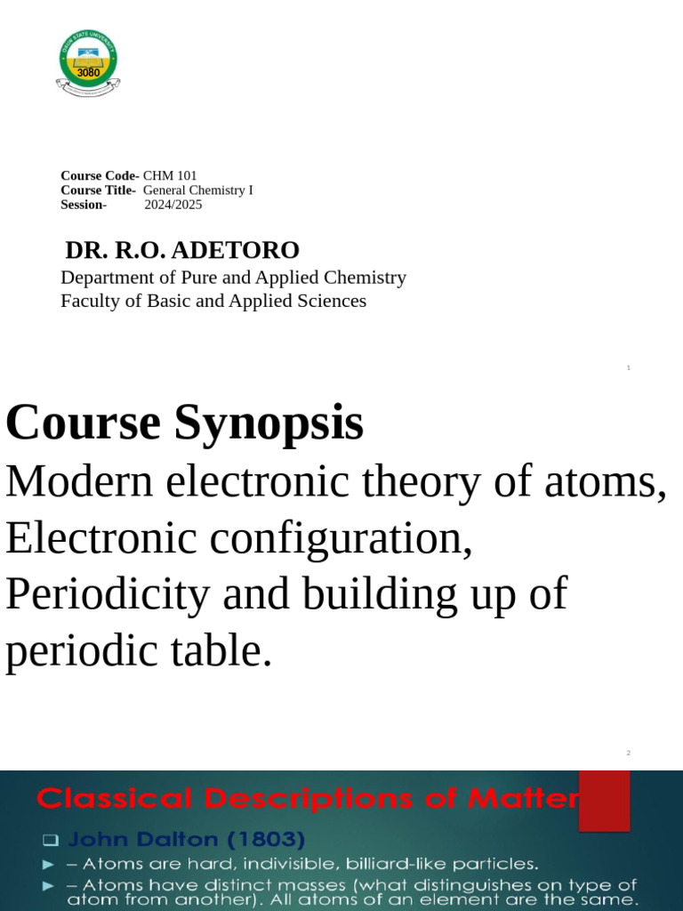 General Chemistry I Course Overview | PDF