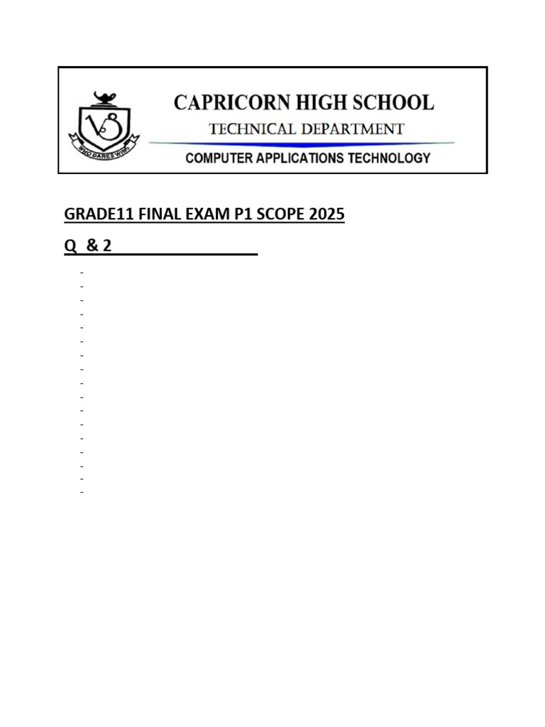 Grade 11 Final Exam Scope 2025 | PDF