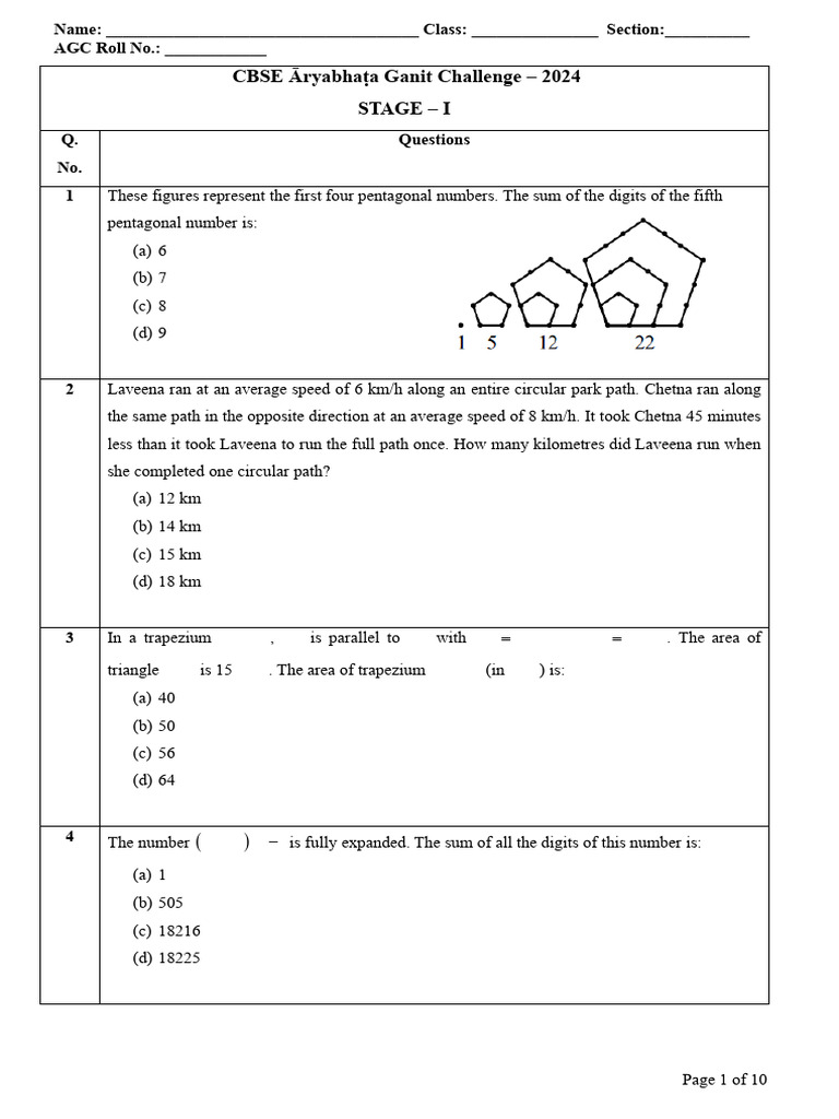 Set I English Official AGC 2024 | PDF | Area | Mathematics