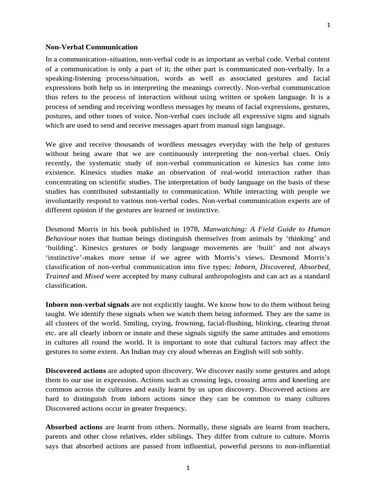 7-Non Verbal and Body Language | PDF | Nonverbal Communication ...
