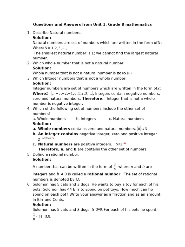 Grade 8 Math Unit 1 Q&A Guide | PDF | Rational Number | Division ...