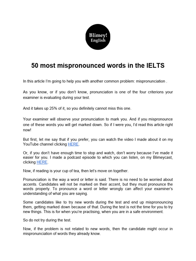 50 Most Mispronounced Words | PDF | Accent (Sociolinguistics) | English ...