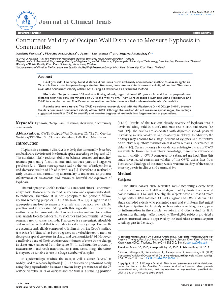 Concurrent Validity of Occiput Wall Distance To Measure Kyphosis in ...