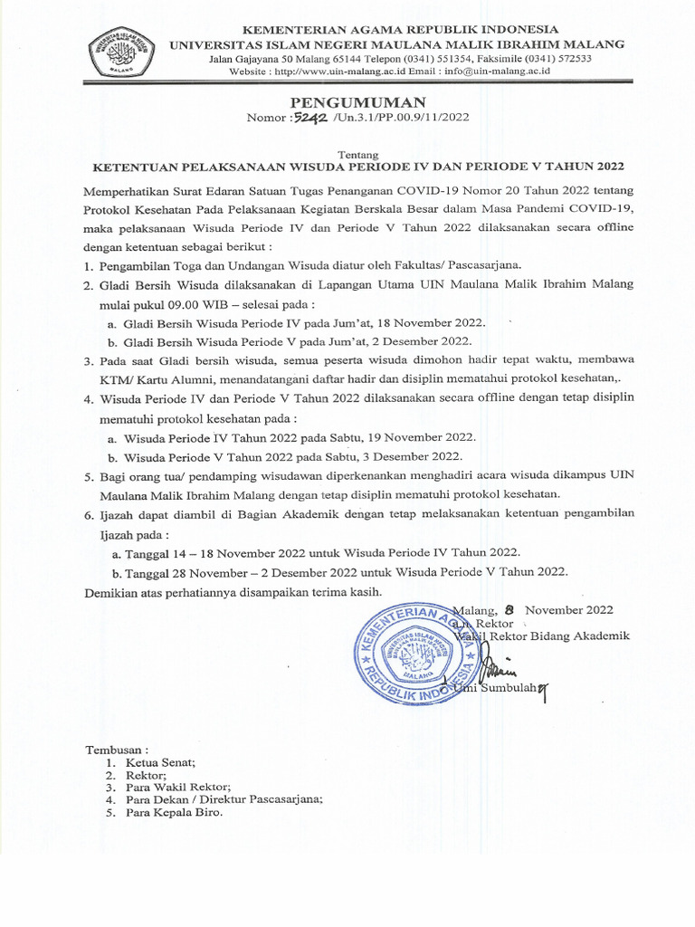 Ketentuan Pelaksanaan Wisuda Periode 4 Dan 5 Tahun 2022 | PDF