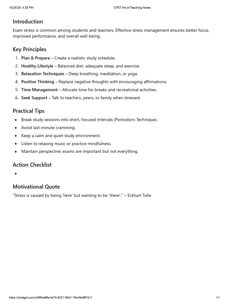 Stress Management During Exams | PDF