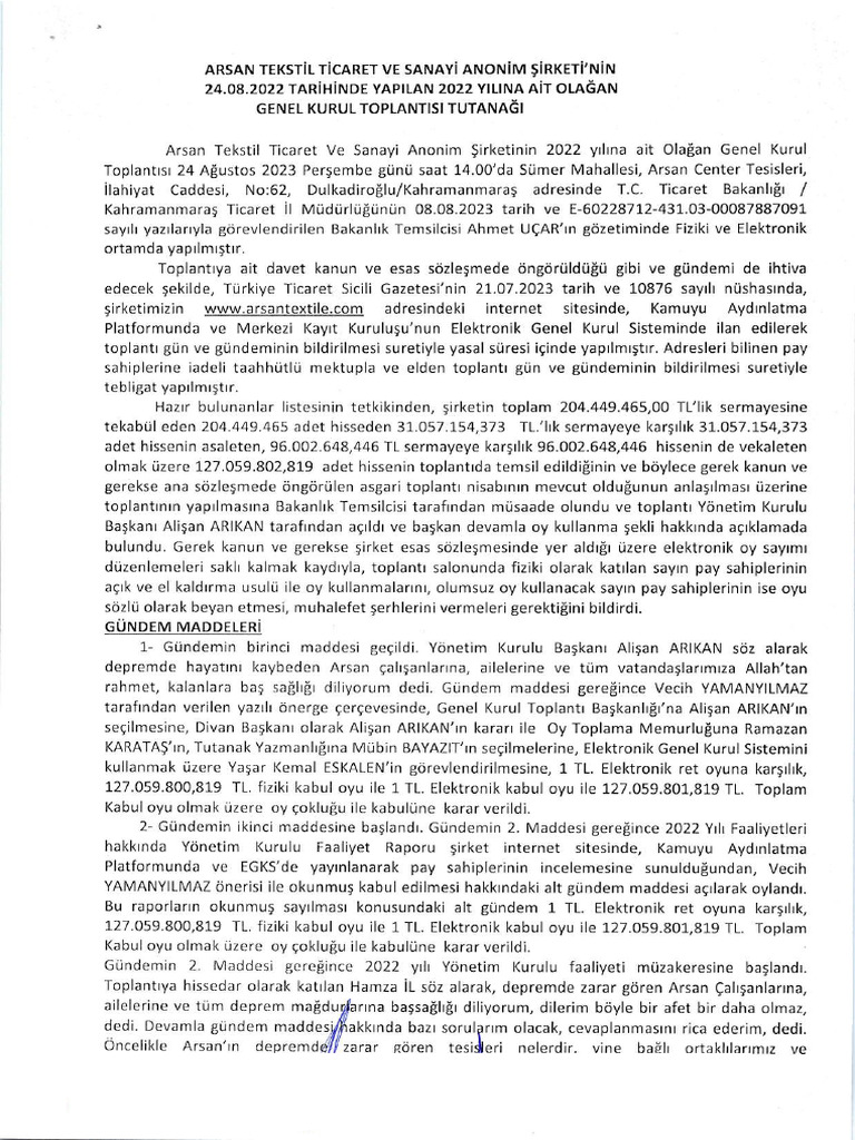 Arsan Toplant - Tutana - 24.08.2023 | PDF