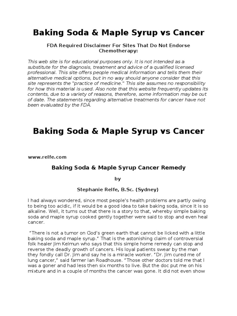Baking Soda & Maple Syrup Vs Cancer | PDF | Sodium Bicarbonate | Ph
