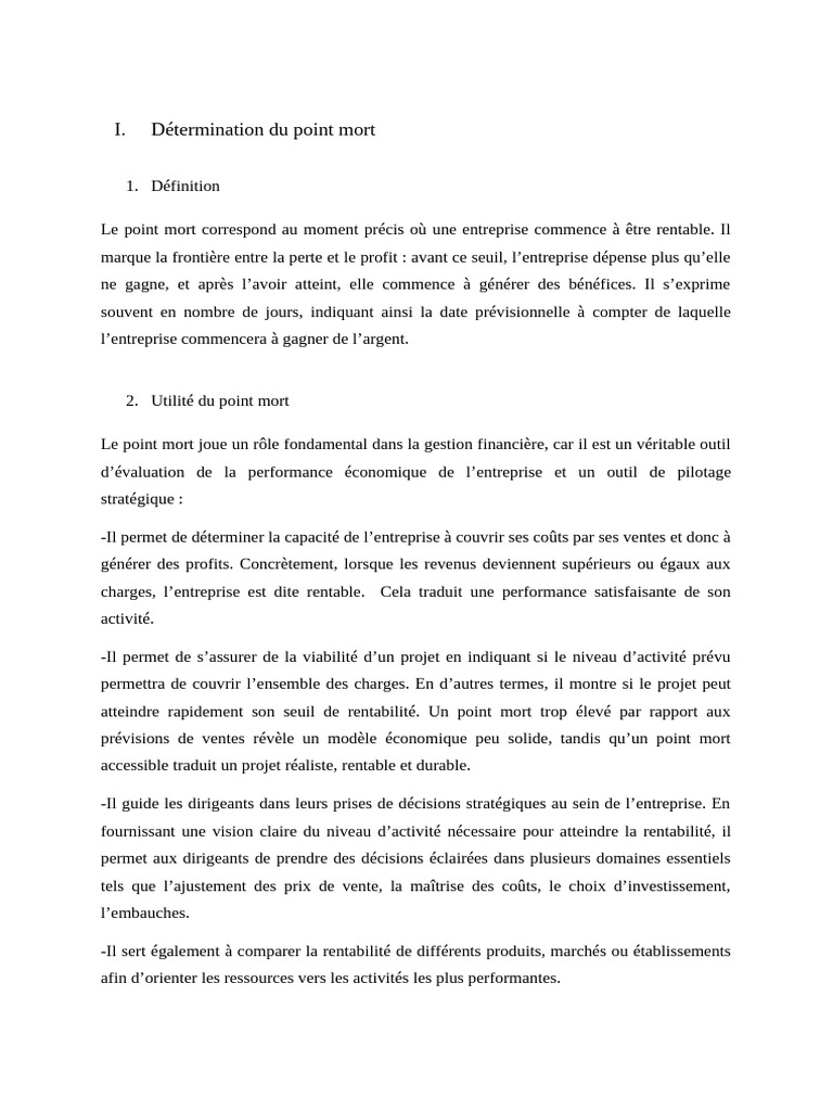 Détermination Du Point Mort | PDF | Business | Économie d'entreprise