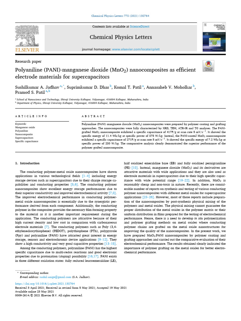 PANI-MnO2 Nanocomposites for Supercapacitors | PDF | Nanocomposite ...