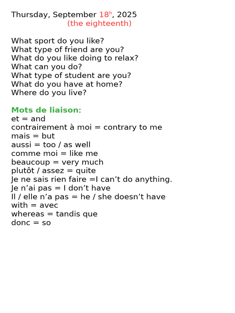 French Conversation Practice Questions | PDF