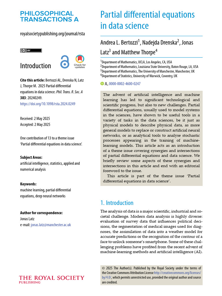 Partial Differential Equations in Data Science | PDF | Bayesian ...