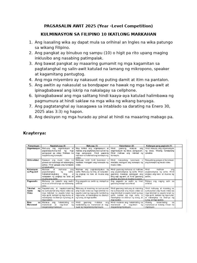 Pagsasalin Awit 2025 | PDF