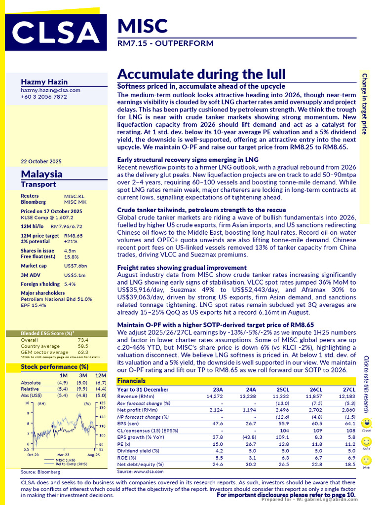 MISC Tanker Outlook and Financials | PDF | Liquefied Natural Gas | Oil ...