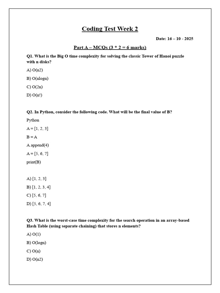 Python Coding Test Week 2 | PDF