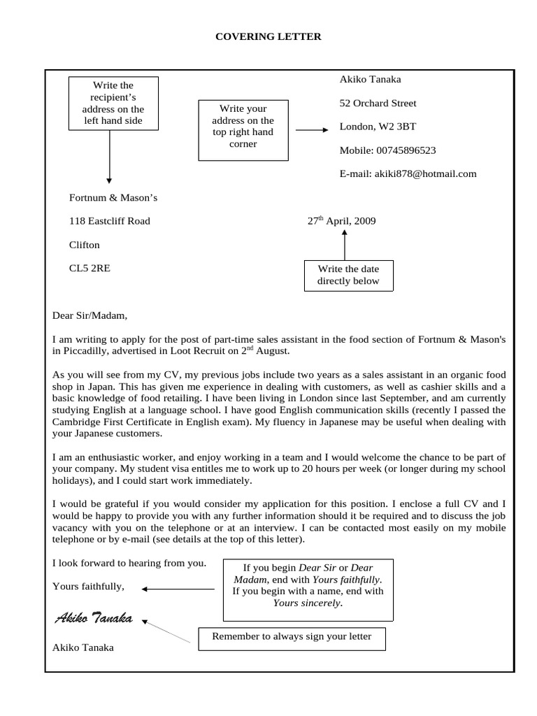 Application Letter B2 CEFR | PDF