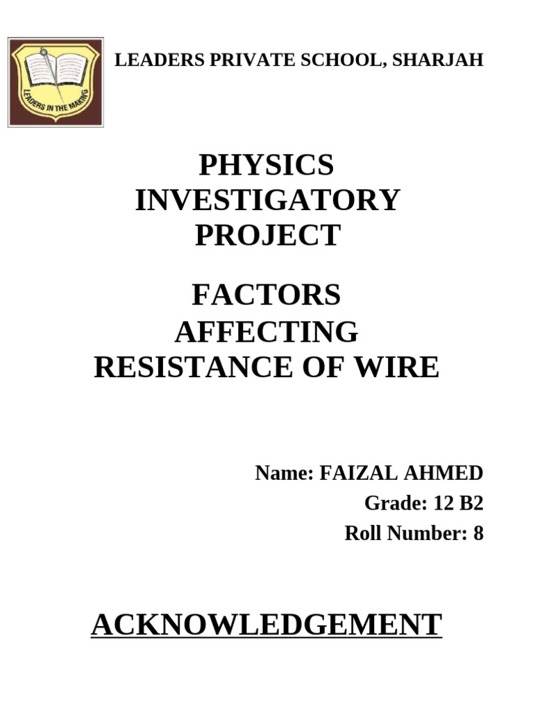 Physics Investigatory Project - Factors Affecting Resistance of Wire ...