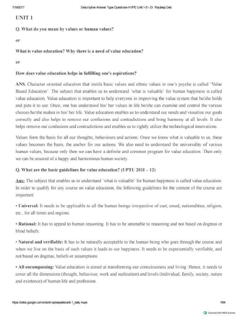 UHV Questions and Answer Unit Wise | PDF