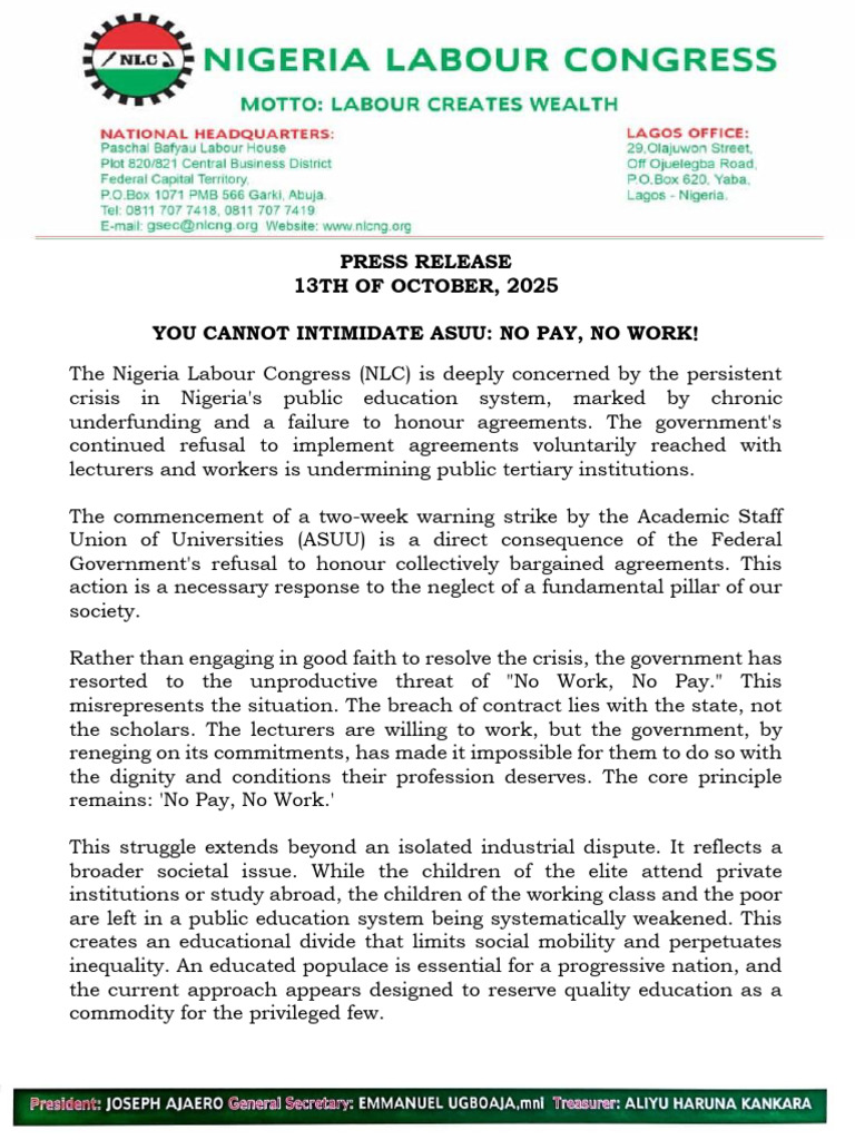 Press Release You Cannot Intimidate Asuu | PDF | Strike Action | Trade ...