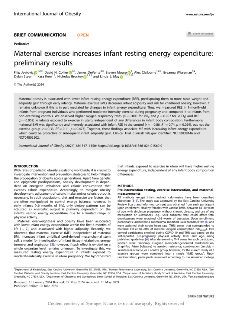 Maternal Exercise Increases Infant Resting Energy | PDF | Obesity ...