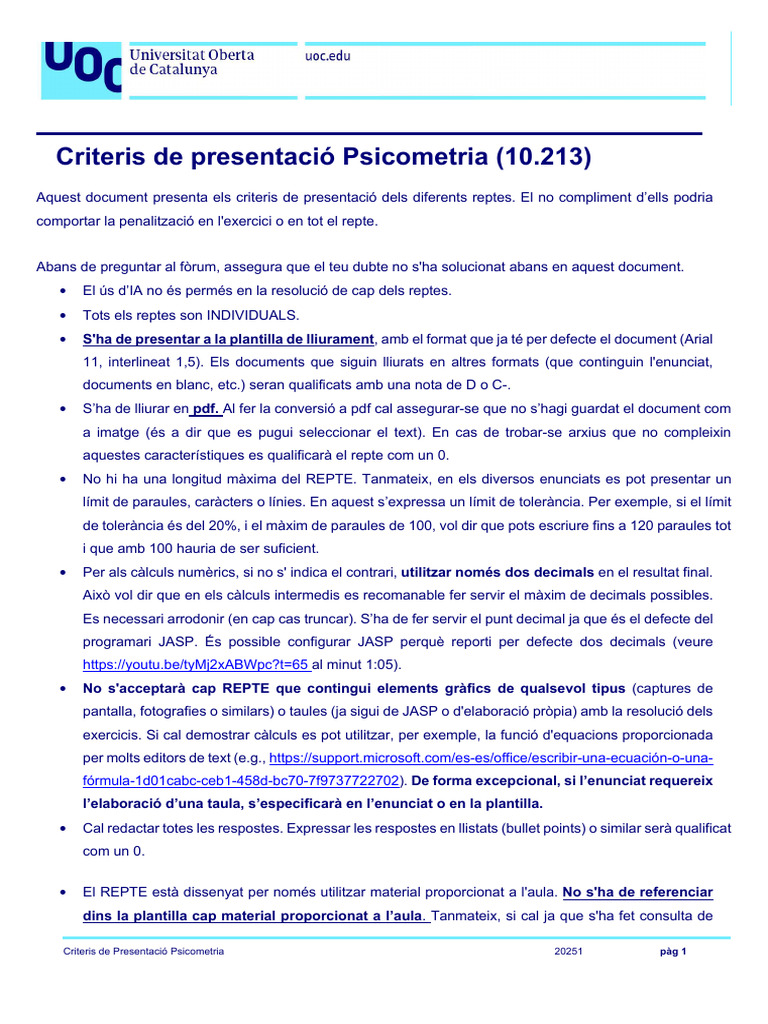 Criteris de Presentació Psicometria | PDF