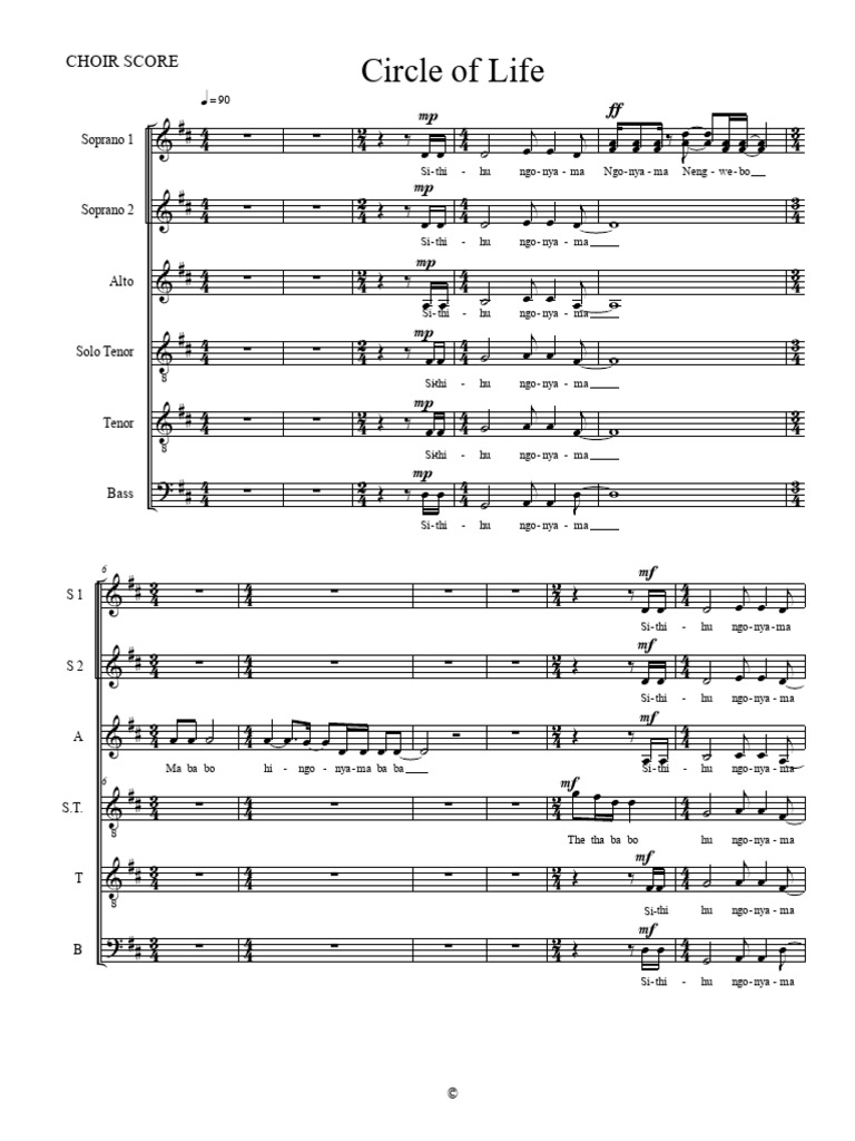 Circle of Life Choir Score | PDF