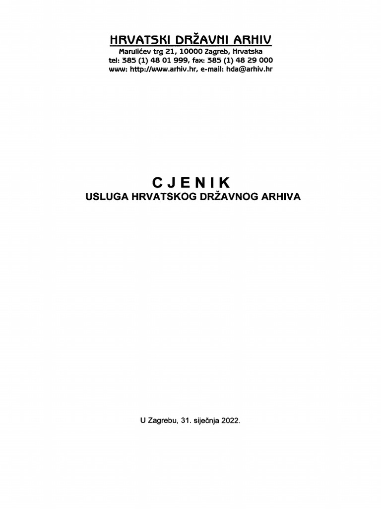 Cjenik Usluga Hrvatskog Državnog Arhiva | PDF