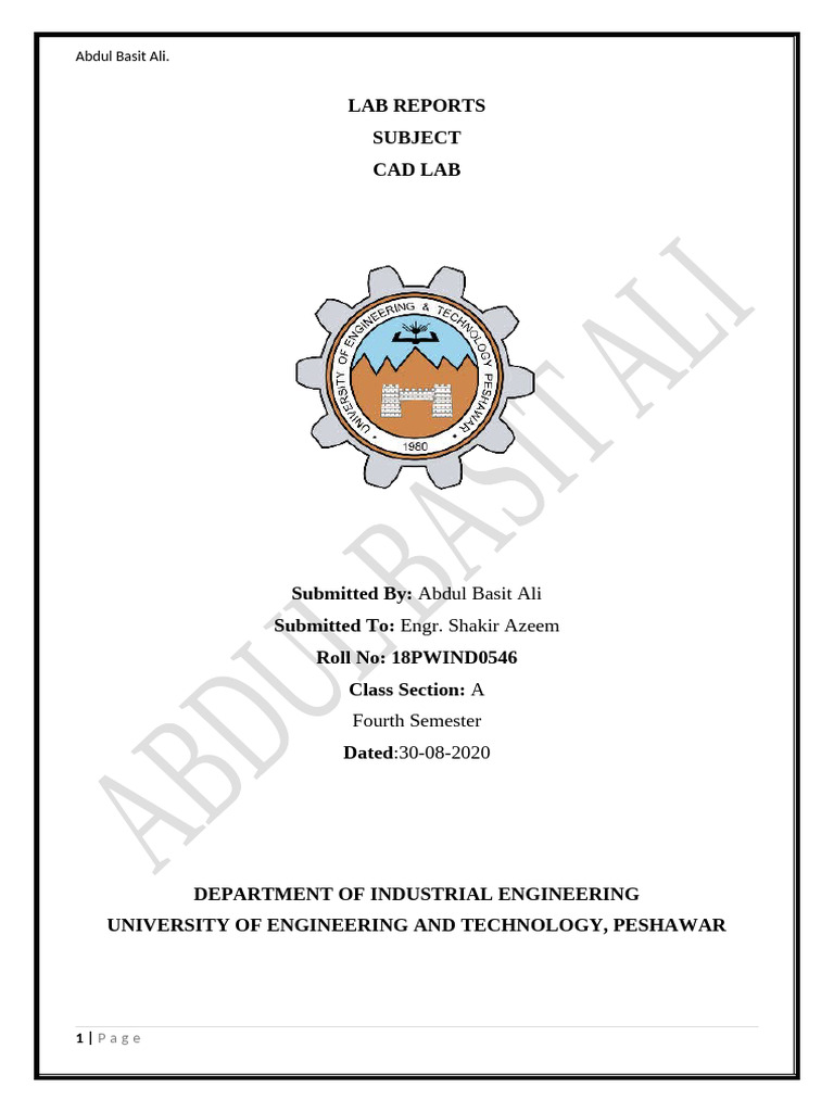 AutoCAD Lab Report by Abdul Basit Ali | PDF | Computer Aided Design ...