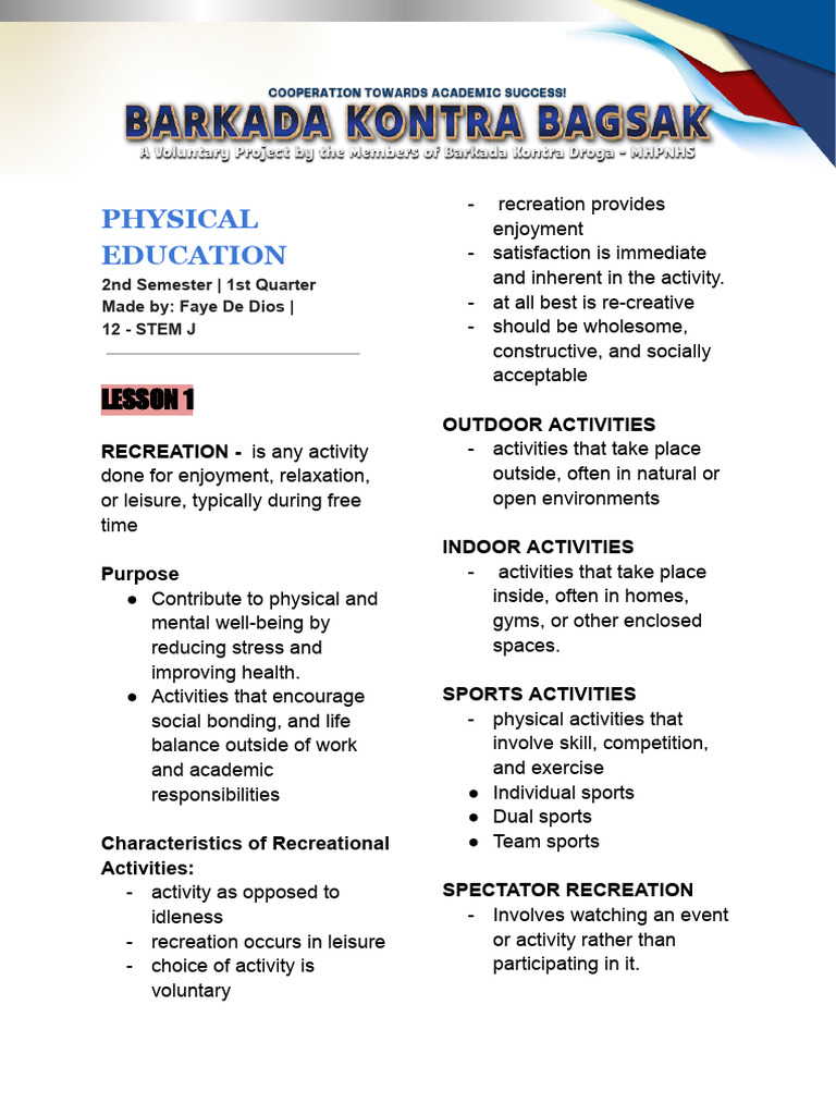 PE _ by Faye De Dios | PDF | Recreation | Sports