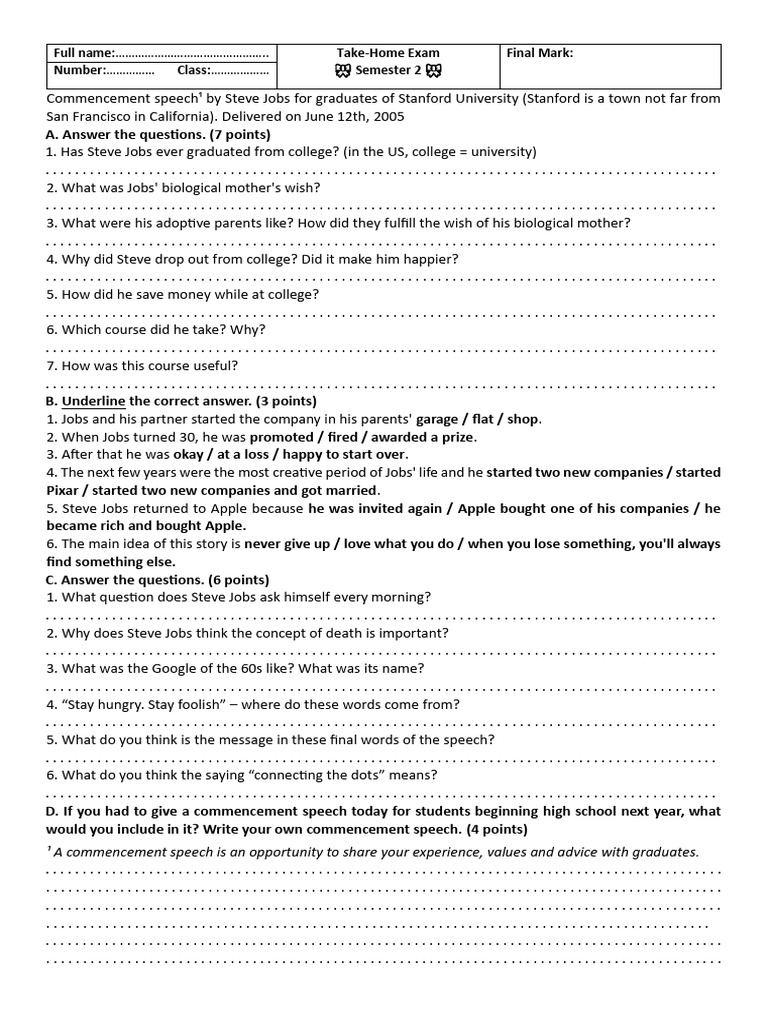 2 BAC - Take-Home Exam 2025 | PDF | Steve Jobs | Chess