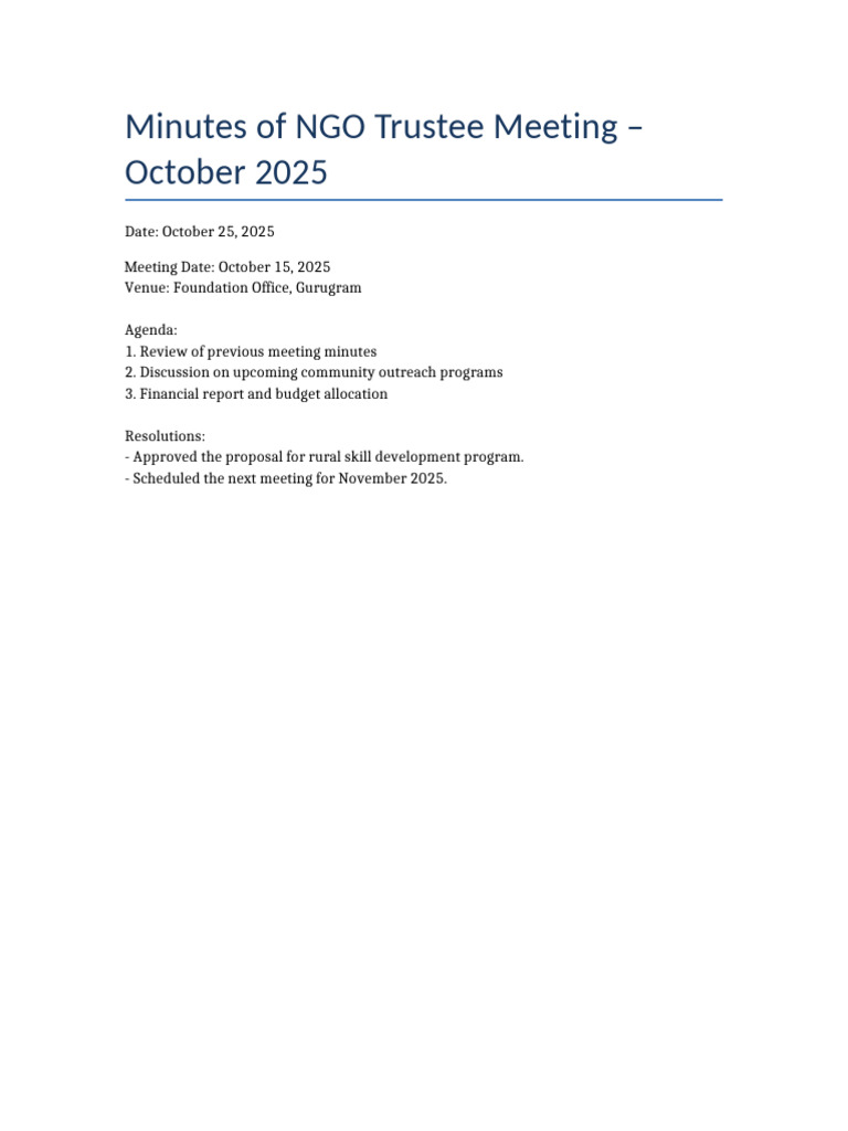 NGO Trustee Meeting Minutes - Oct 2025 | PDF