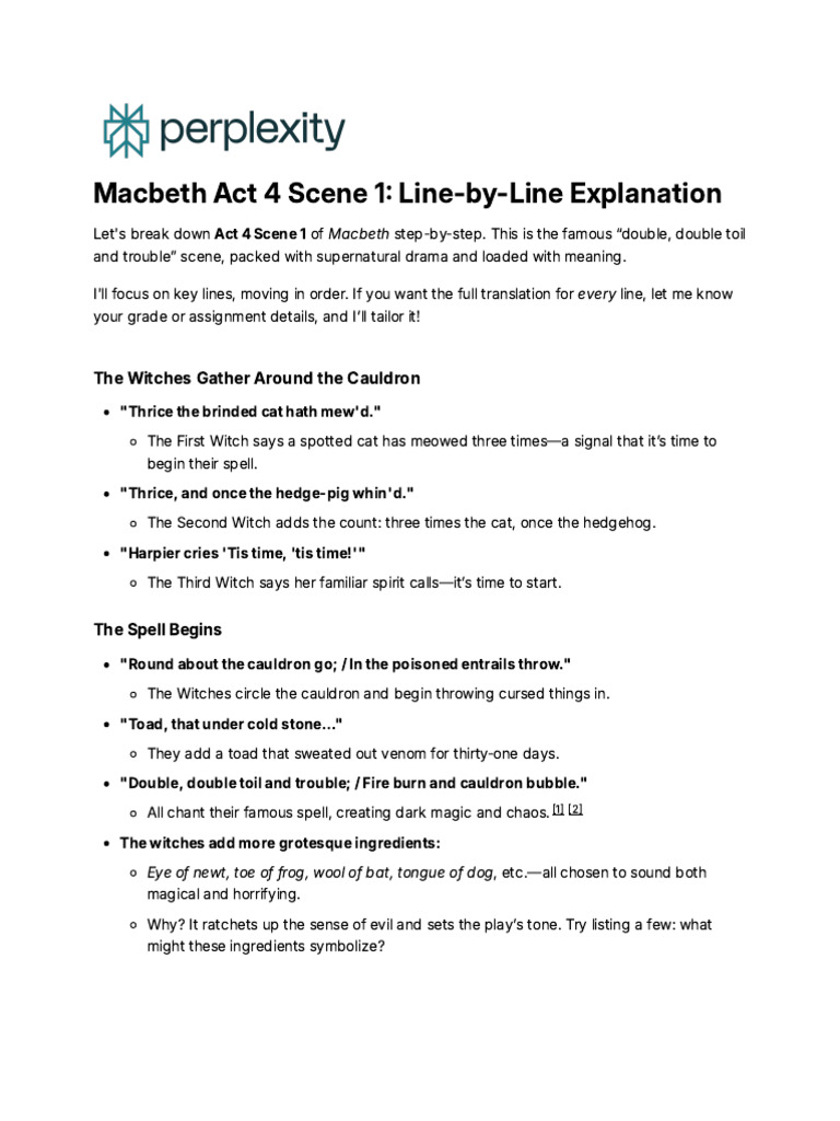 Macbeth Act 4 Scene 1 Analysis | PDF