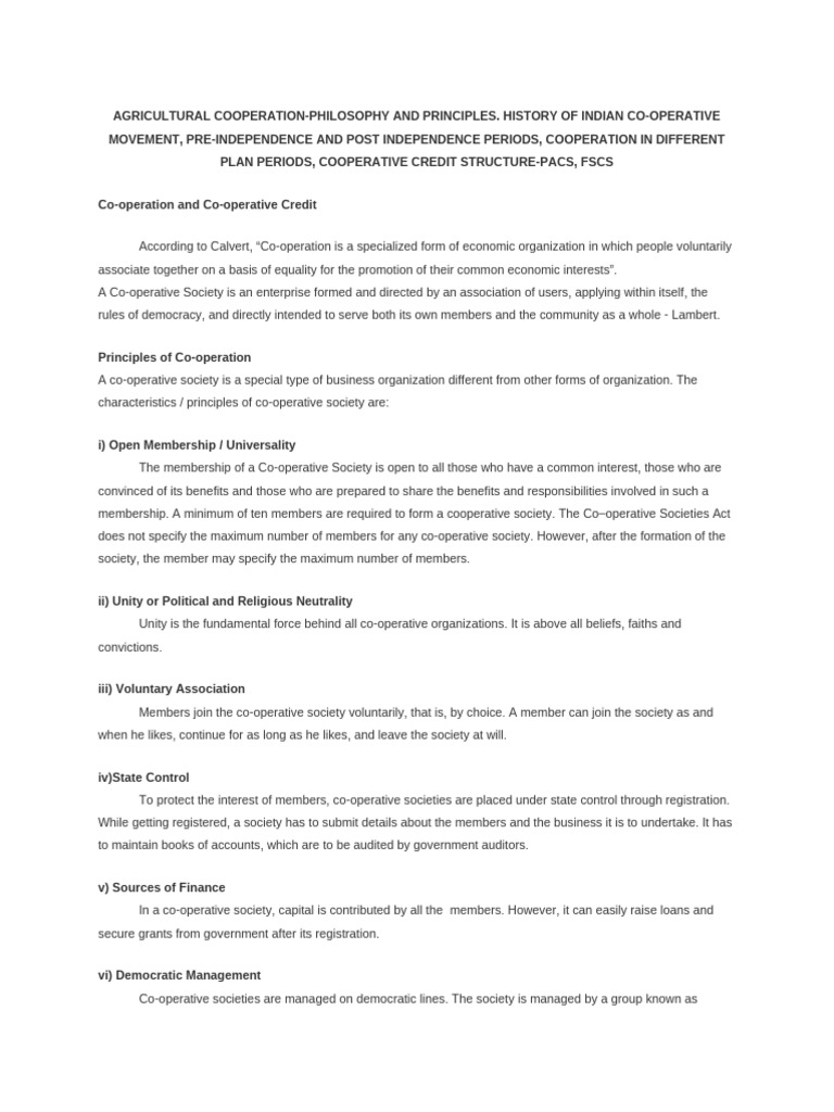 Principles of Agricultural Cooperation | PDF | Cooperative | Loans