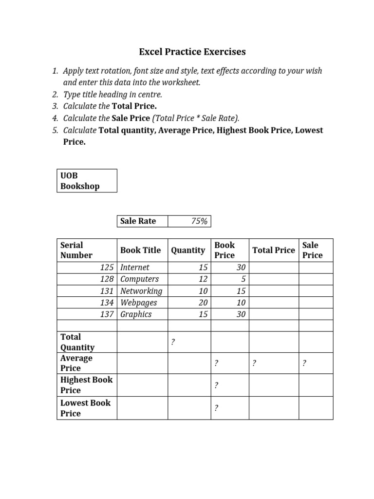 Excel Practice Exercises For T | PDF | Microsoft Excel | Taxes