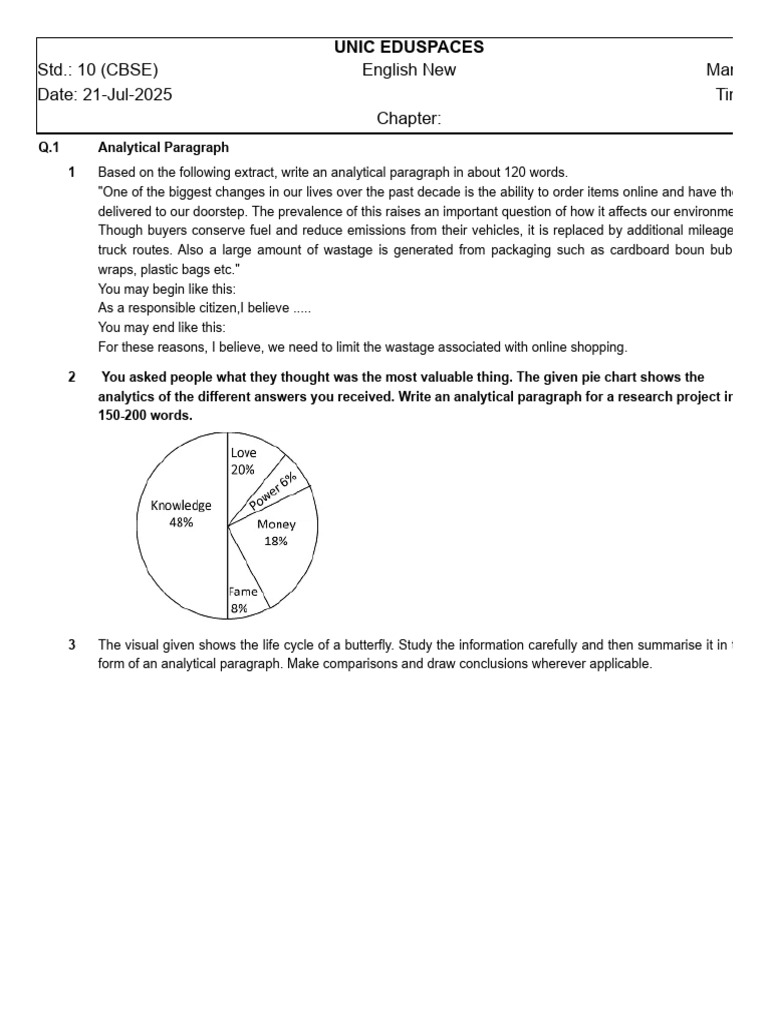 X CBSE Analytical Paragraph Question Paper | PDF