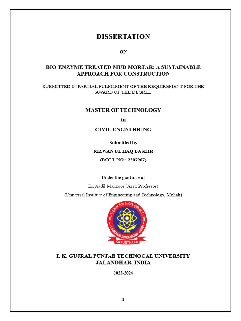 Final Dissertation - Bio-Enzyme Treated Mud Mortar A Sustainable ...