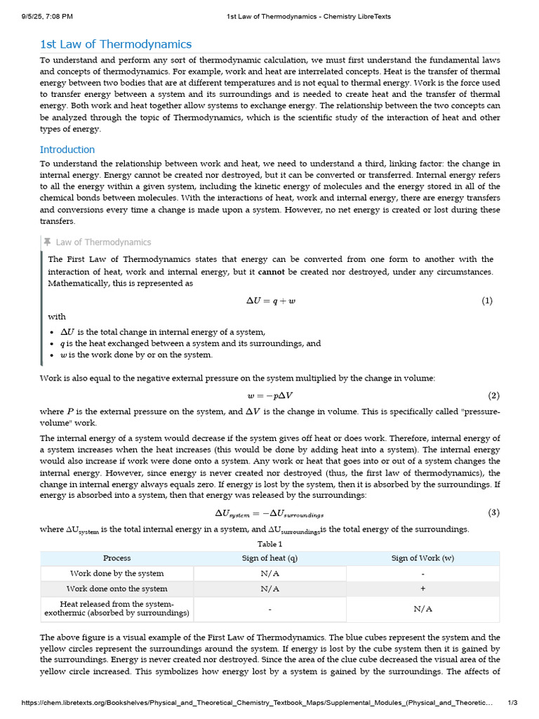 1st Law of Thermodynamics - Chemistry LibreTexts | PDF | Heat ...