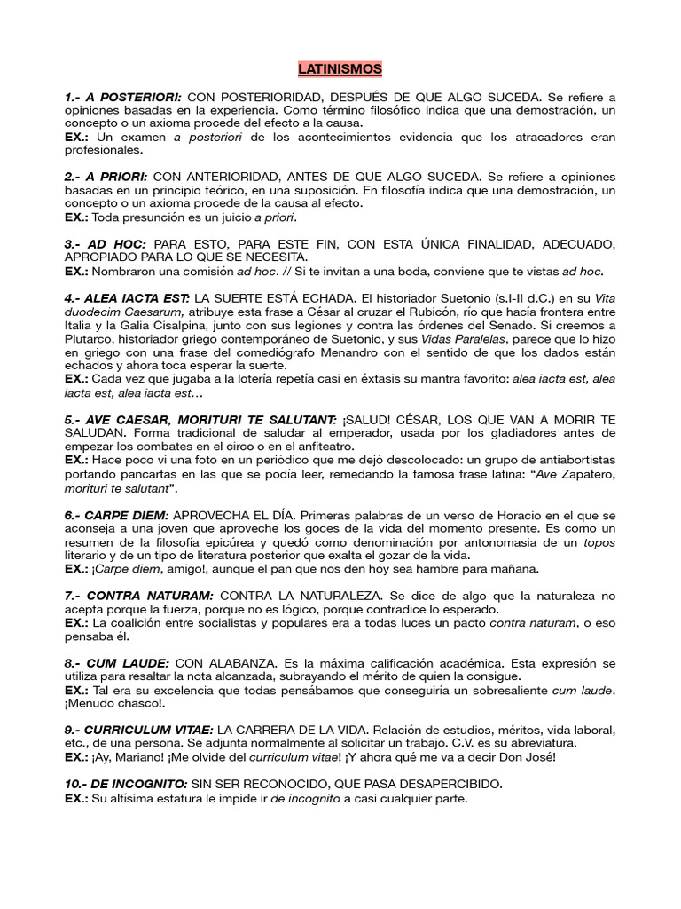 Latinismos y sus significados clave | PDF