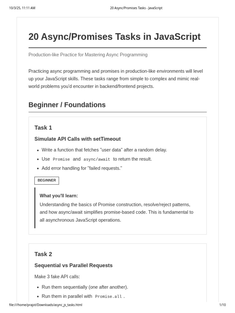 20 Async - Promises Tasks - JavaScript | PDF | Cache (Computing) | Computer Engineering