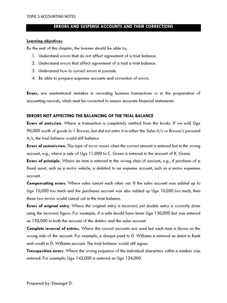Accounting Errors and Corrections Guide | PDF | Debits And Credits ...