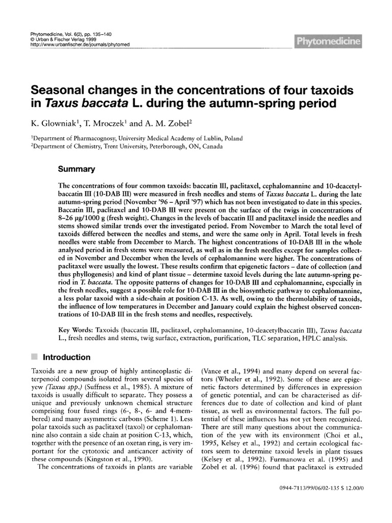 Seasonal Changes Taxoids Taxus | PDF