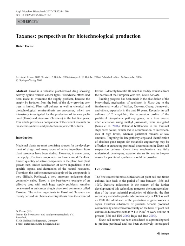 Taxanes Perspectives For Biotechnologica | PDF | Biochemistry | Chemistry